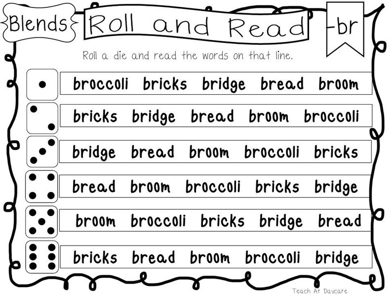 20 Printable Blends Roll and Read Worksheets. Kindergarten-2nd Grade ...