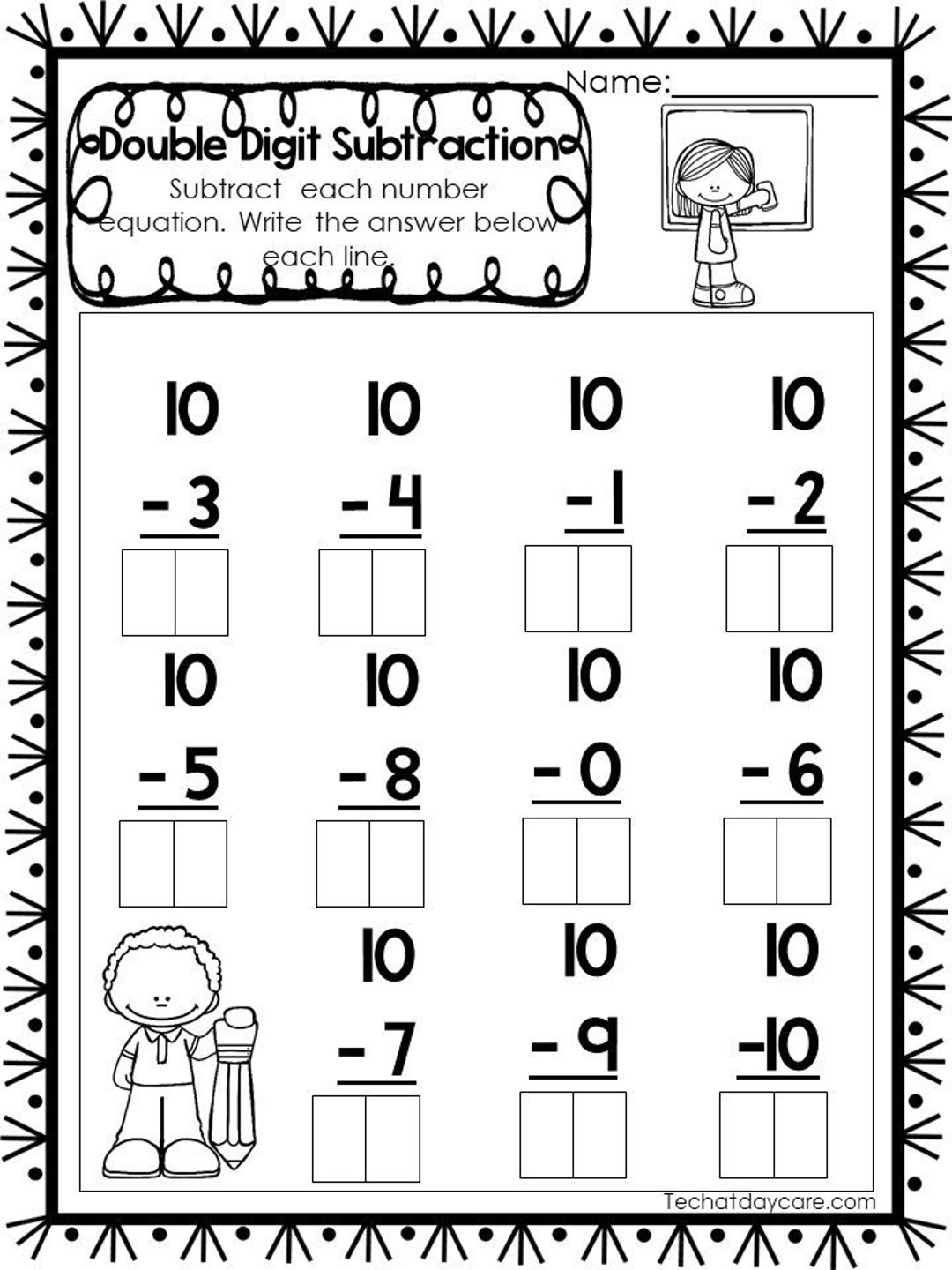 2 Digit Subtraction Worksheets For Kindergarten