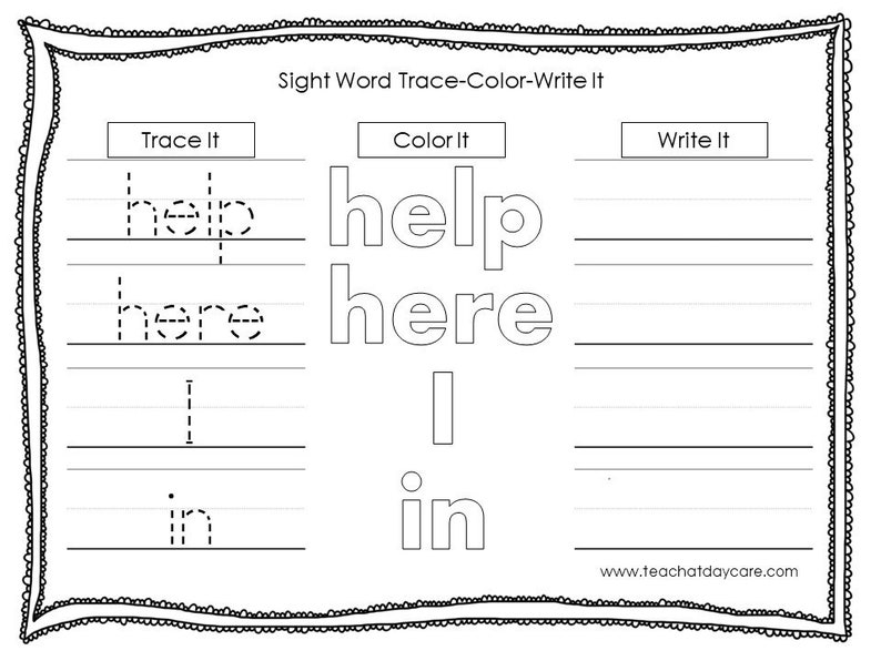 10 Printable Dolch Pre-primer Sight Words Trace It Color It | Etsy