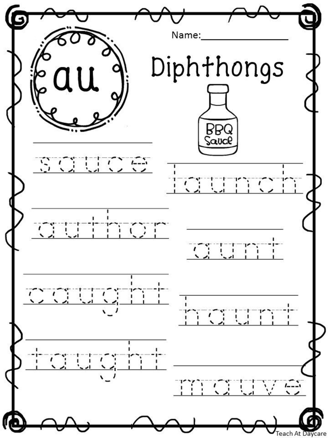 10 Printable Diphthongs Trace the Word Worksheets. Kindergarten-2nd ...