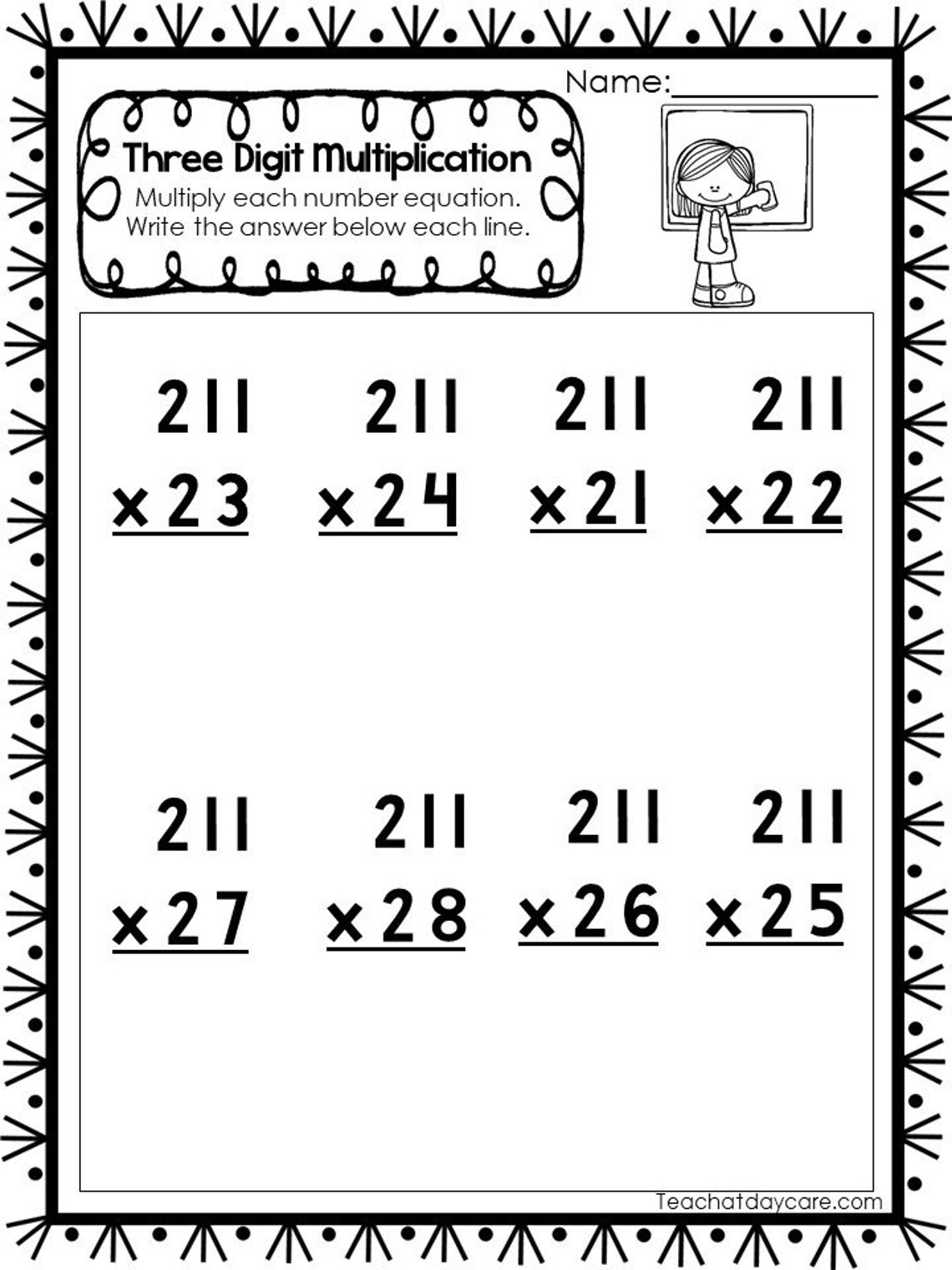 35 Printable Three Digit Multiplication Worksheets. Numbers | Etsy