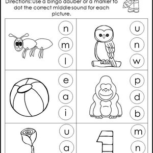 10 Printable Middle Sounds Worksheets. Preschool-1st Grade Phonics and ...