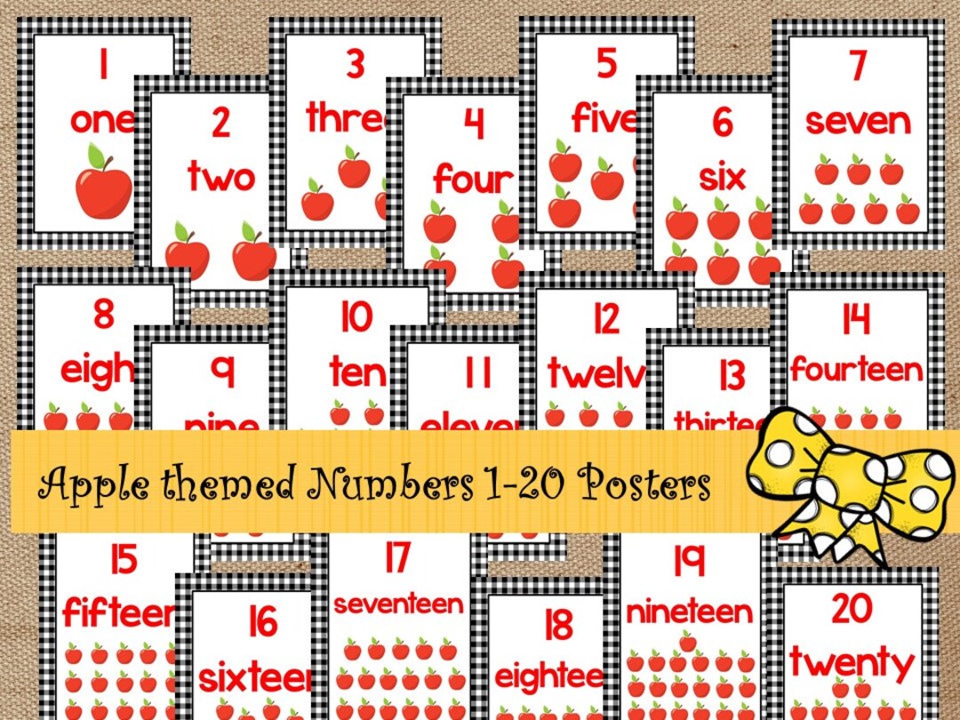 20 Printable Apple Themed Numbers Posters. Numbers 1-20. Classroom Wall ...