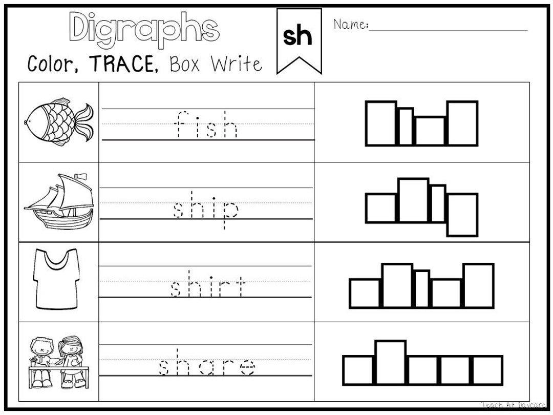 20 Printable Digraphs Color, Trace, Write, and Box Write Worksheets ...