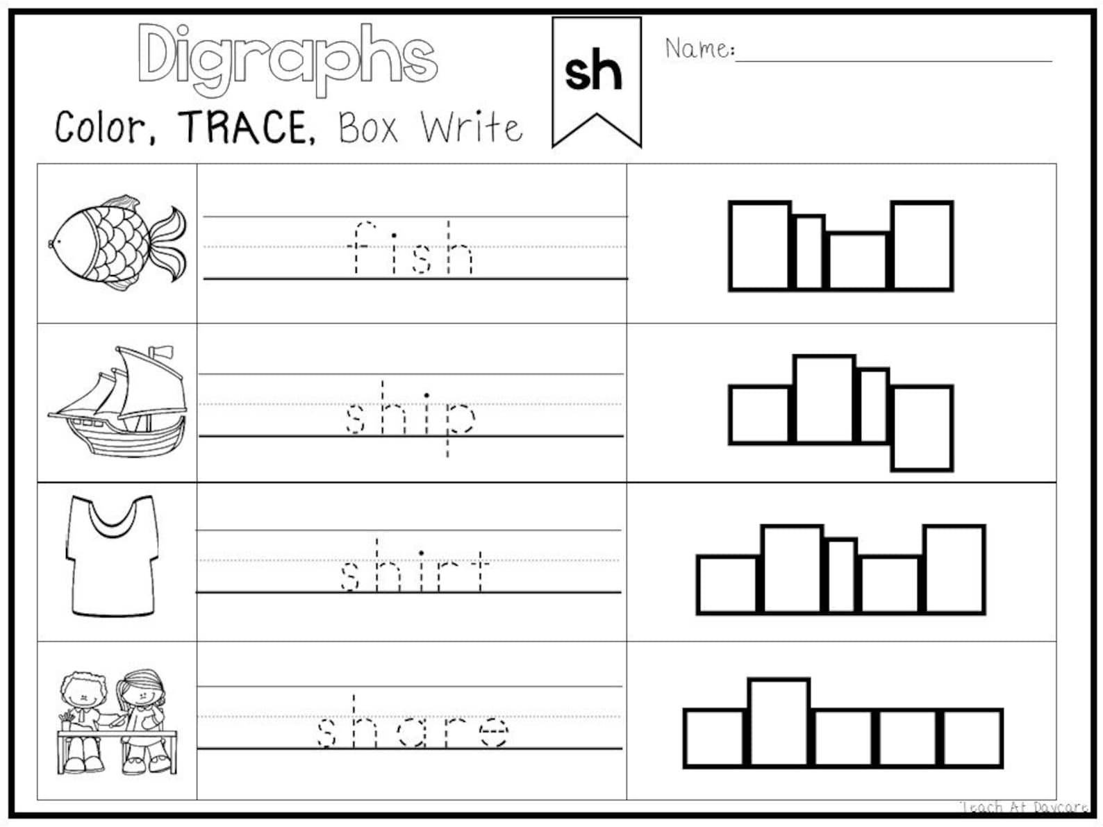 20 Printable Digraphs Color, Trace, Write, and Box Write Worksheets ...