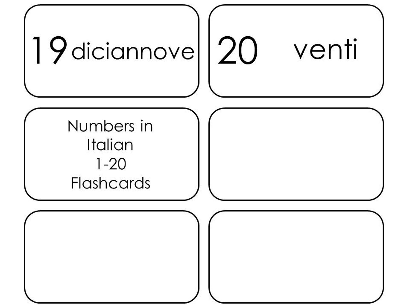 20 Printable Italian Numbers 1-20 Flashcards. Preschool Thru Third ...