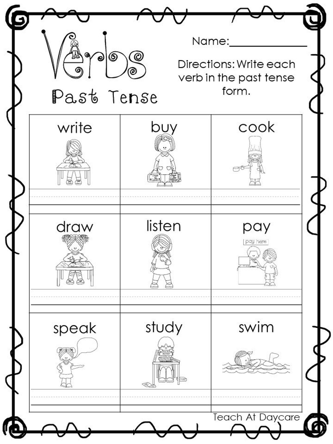 10 Printable Verbs Past and Present Tense Worksheets. 1st-2nd | Etsy