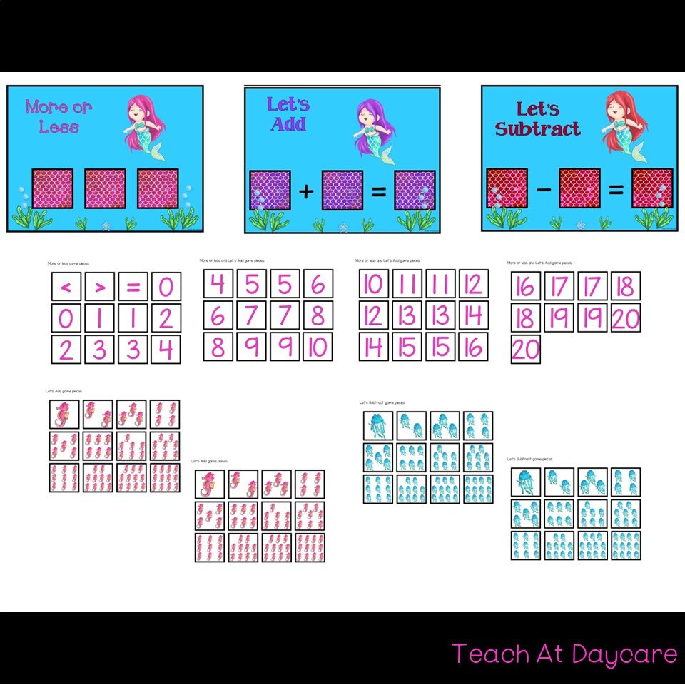 10 Printable Mermaids Themed Kindergarten Math Center Games and ...