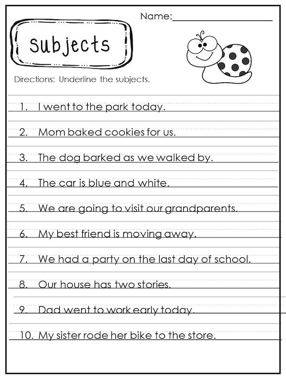Identifying Subject Predicates And Verbs In A Sentence Etsy