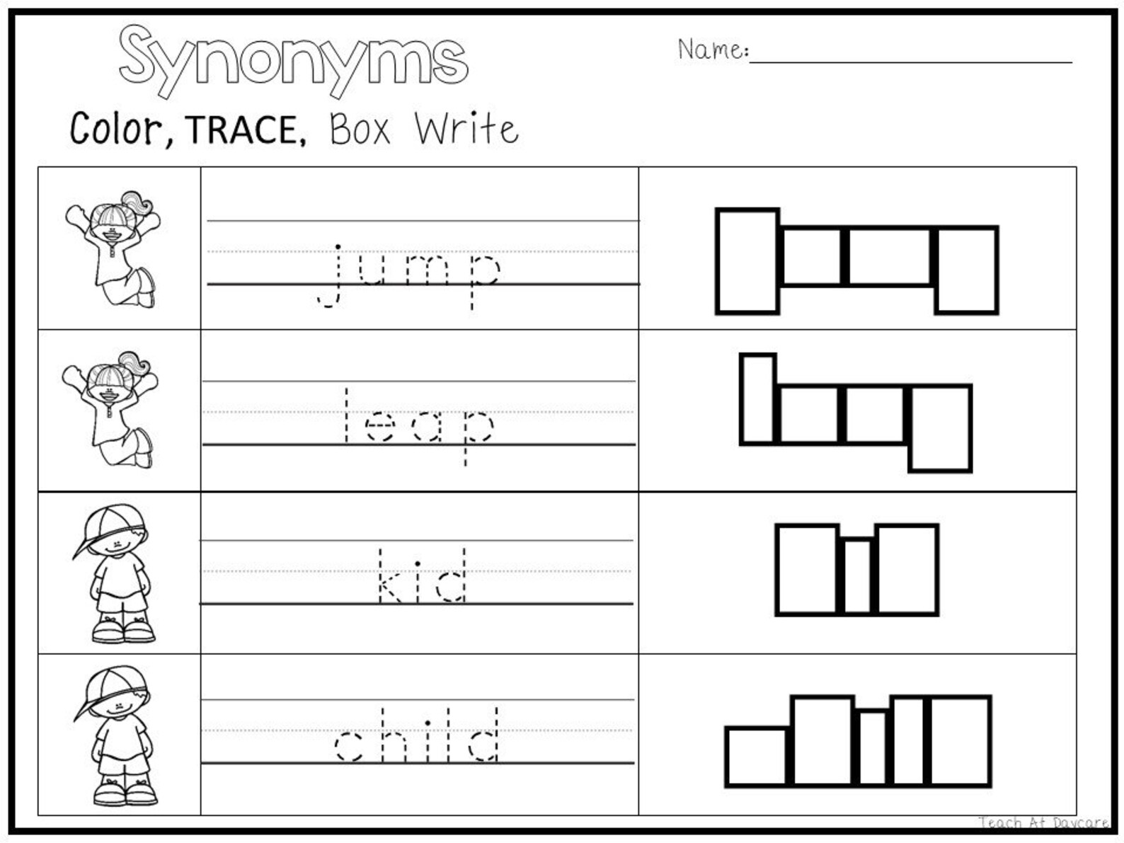 32 Printable Synonyms Color Trace Box Write Worksheets. | Etsy