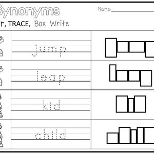 32 Printable Synonyms Color, Trace, Box Write Worksheets. 1st-2nd Grade ...