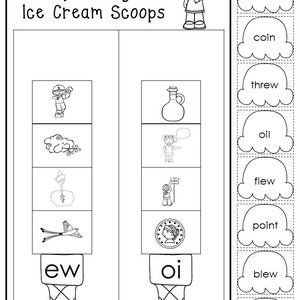 10 Printable Diphthongs Ice Cream Worksheets. Kindergarten-2nd Grade ...