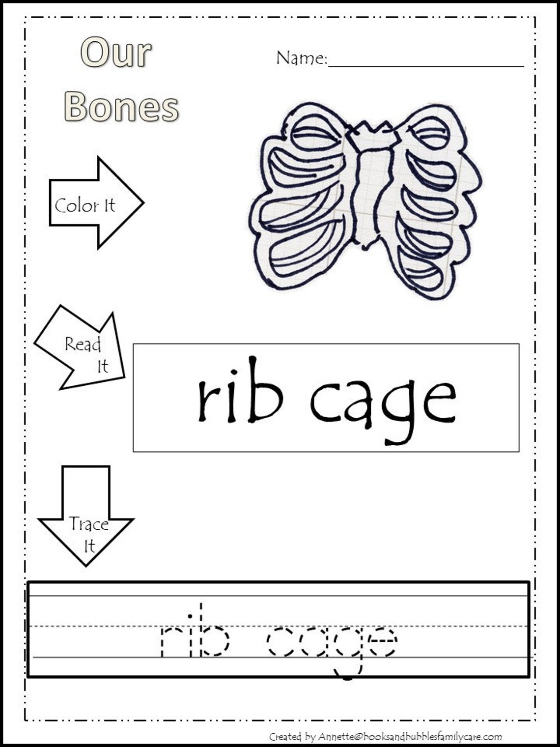 20 Our Bones Printable Worksheets. Color Read Trace. | Etsy