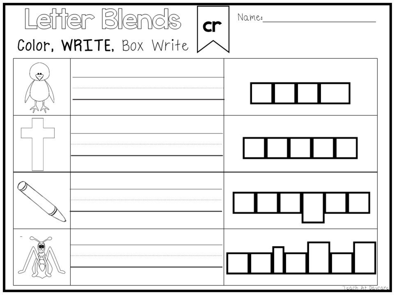 40 Printable Blends Color Trace and Box Write Worksheets. | Etsy
