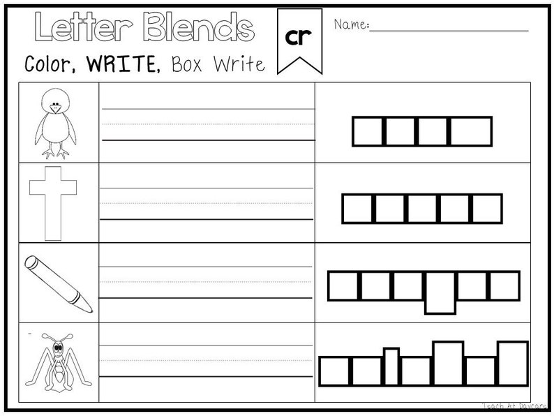 40 Printable Blends Color Trace and Box Write Worksheets. | Etsy