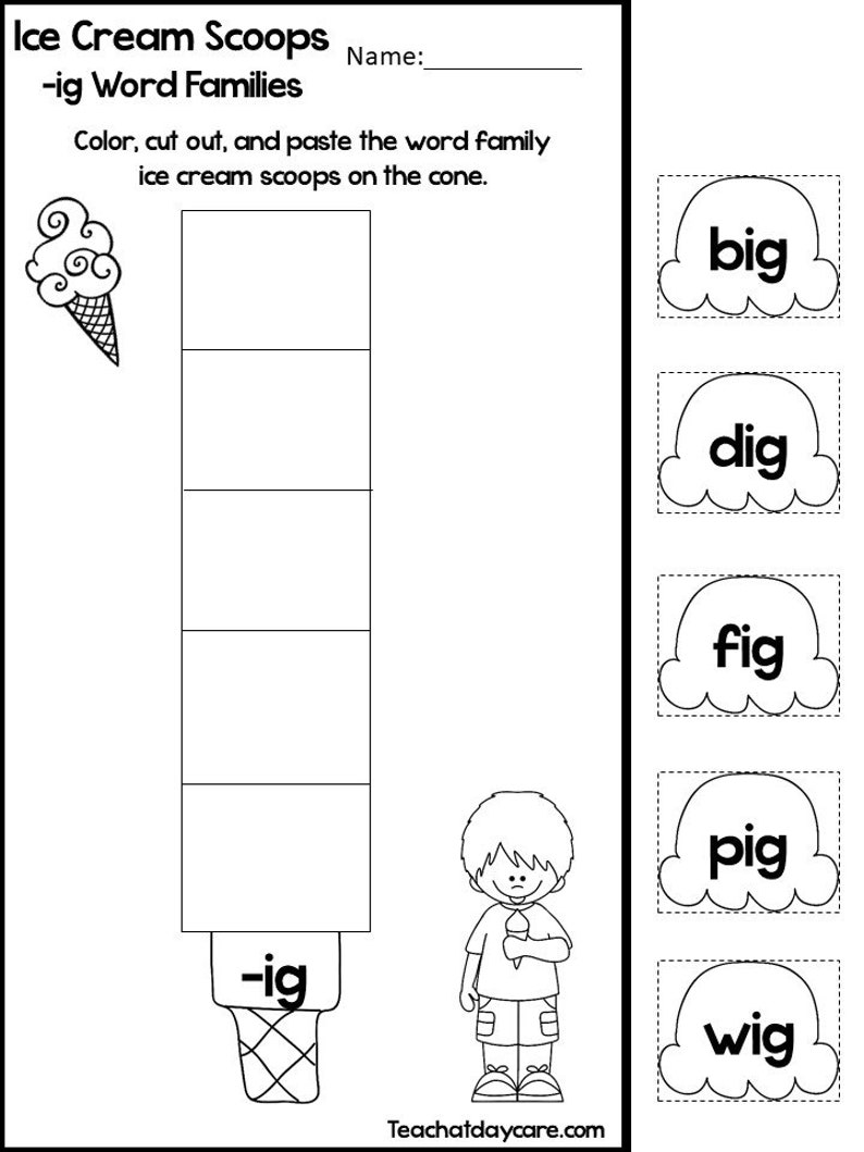 20 Printable Ice Cream Word Families Worksheets. Preschool | Etsy