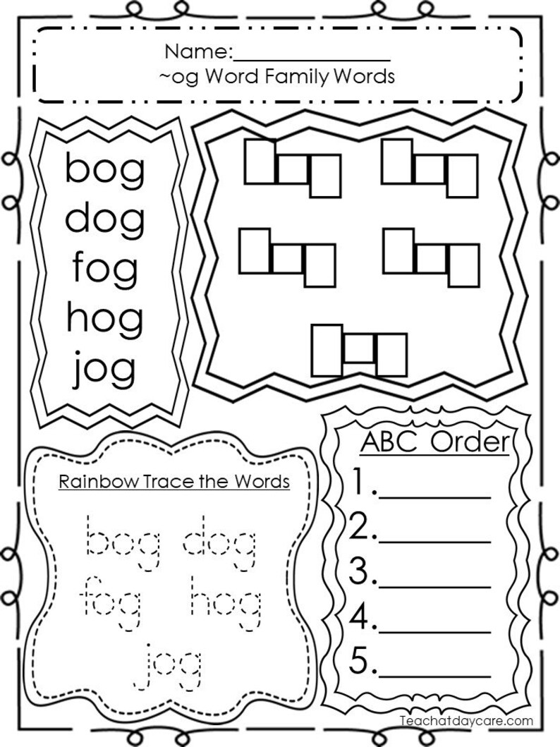 20 Printable Word Family Worksheets. Preschool Phonics Writing | Etsy