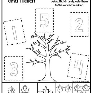 15 Printable Fall Match the Picture to the Number Worksheets. Preschool ...