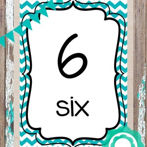 20 Printable Rustic and Teal Themed Numbers Posters. Numbers 1-20 ...