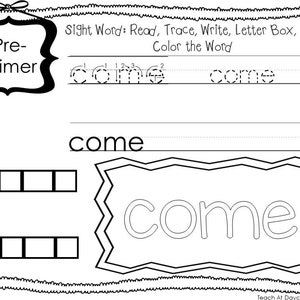 40 Printable Dolch Pre-primer Read, Trace, Write, Box Write, and Color ...