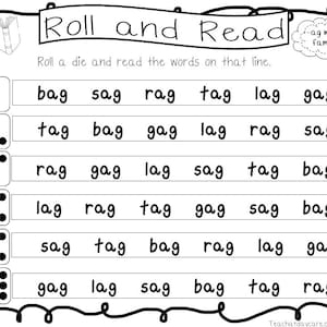 22 Printable Roll and Read Word Families Worksheets. Preschool Phonics ...