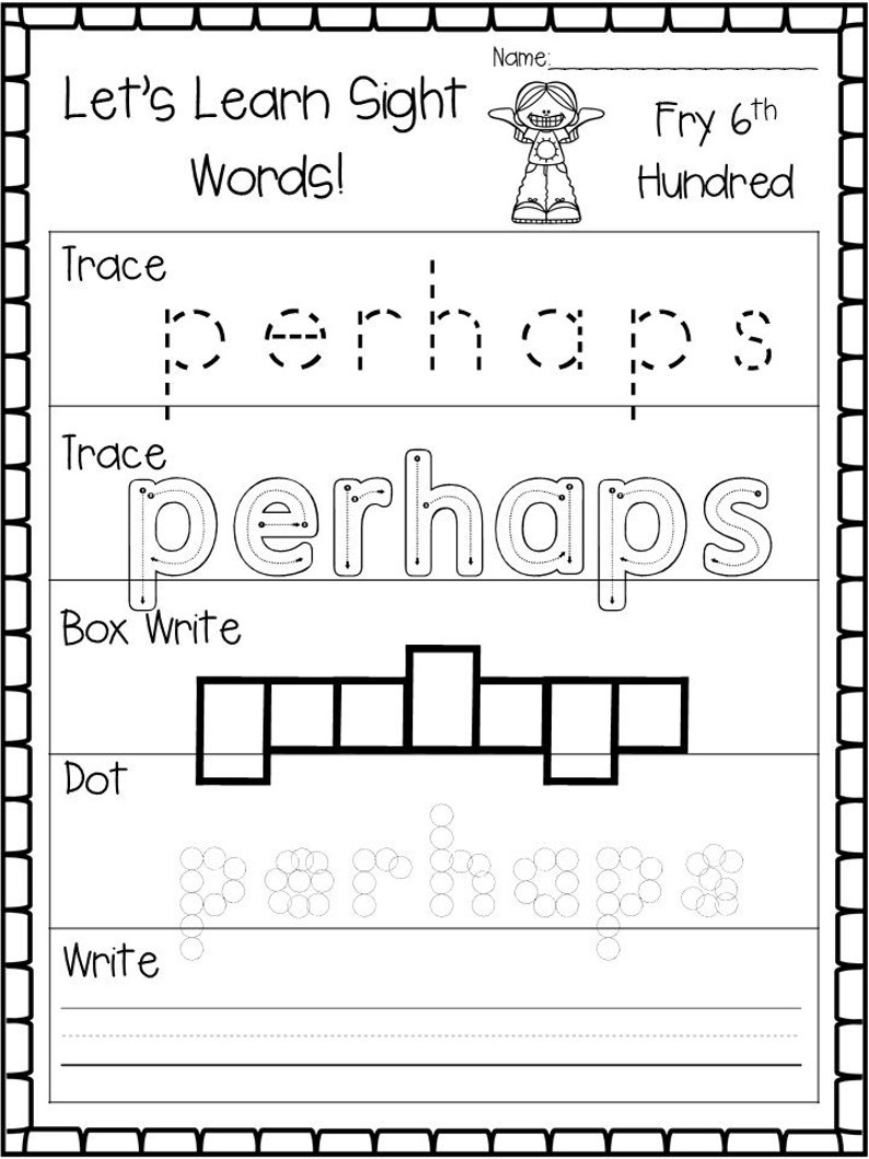 100 Printable Let's Learn Fry 6th Hundred Sight Words Worksheets. 4th ...