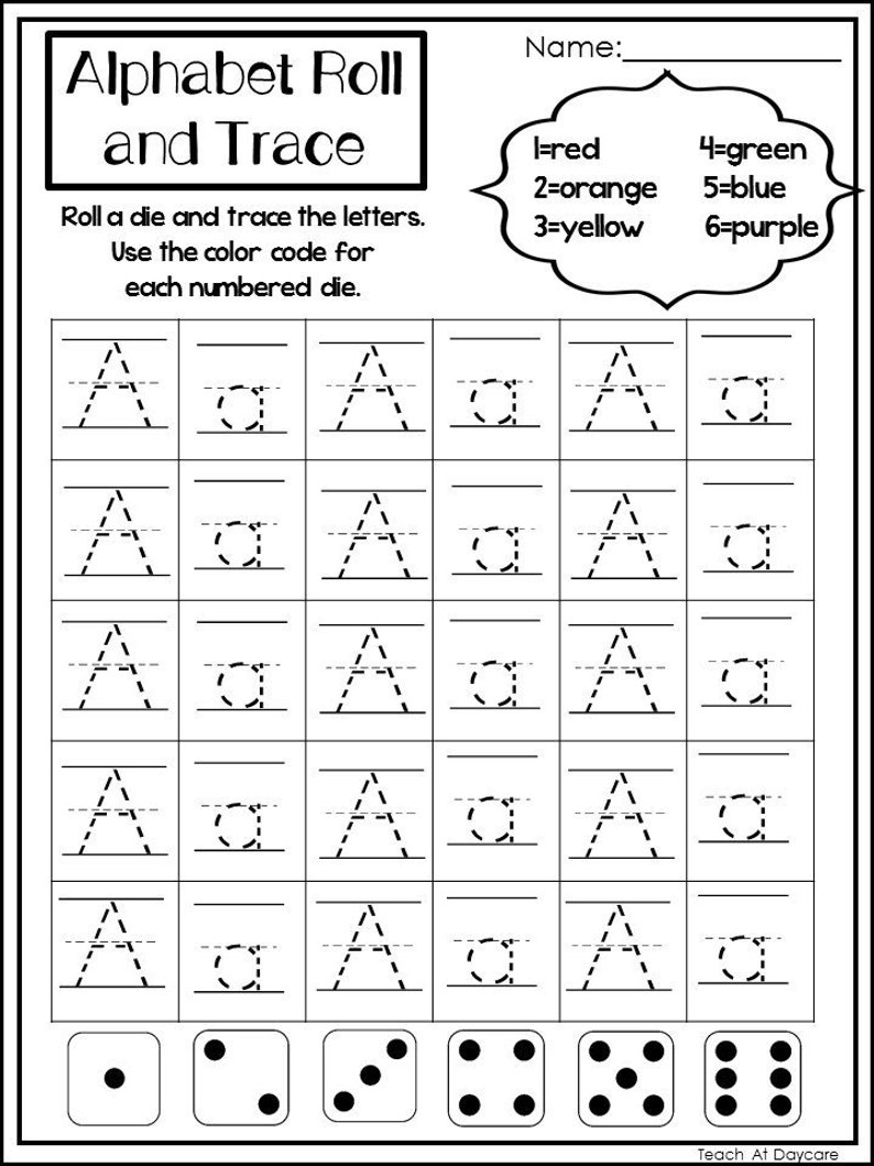 26 Printable Alphabet Roll and Trace Worksheets. Preschool-kdg Phonics ...
