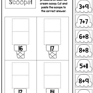 10 Printable Adding Scoops Worksheets. Numbers 1-10. Preschool-1st ...