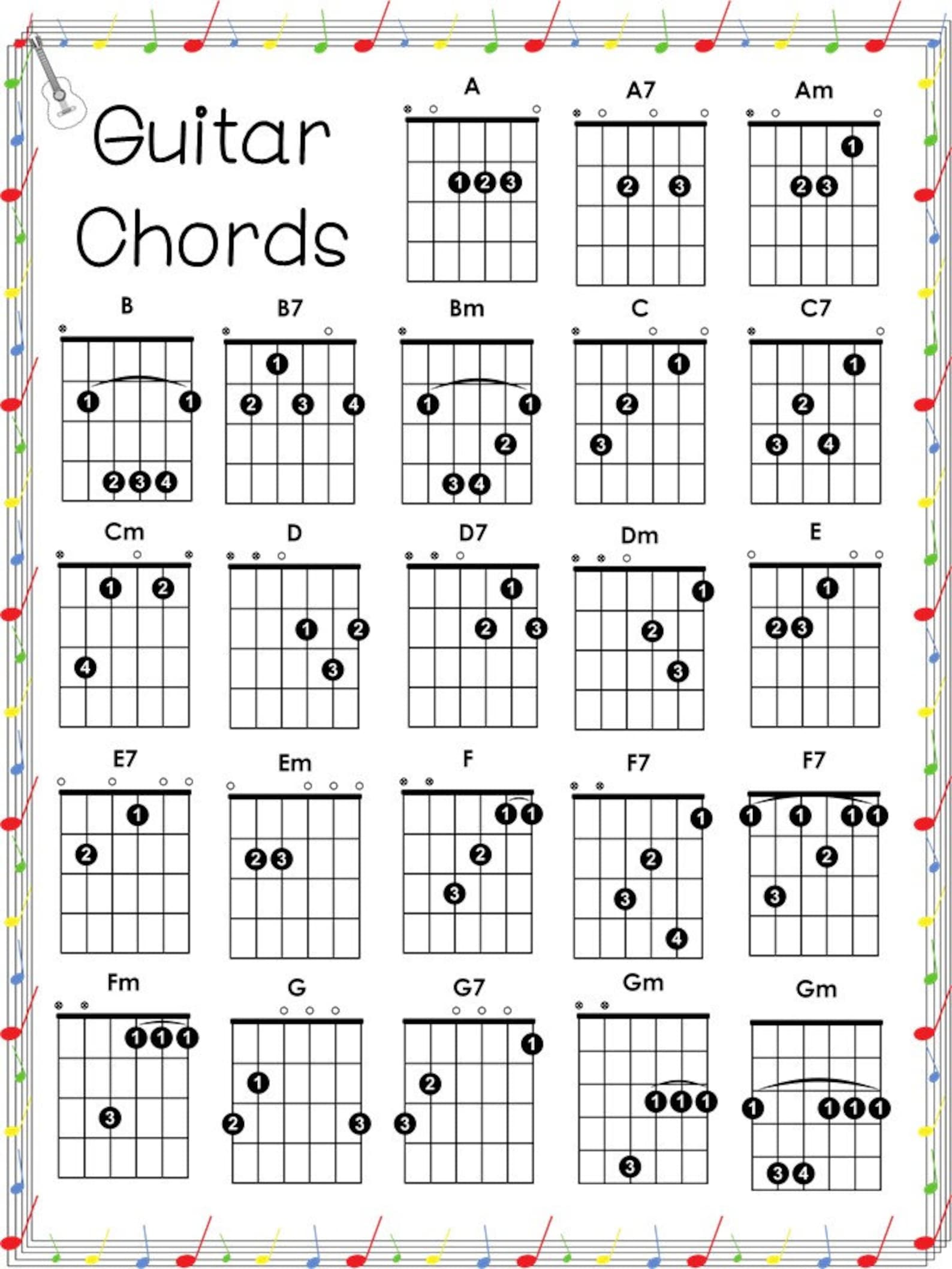 25 Rainbow Guitar Chord Wall Charts Music Composition And Etsy