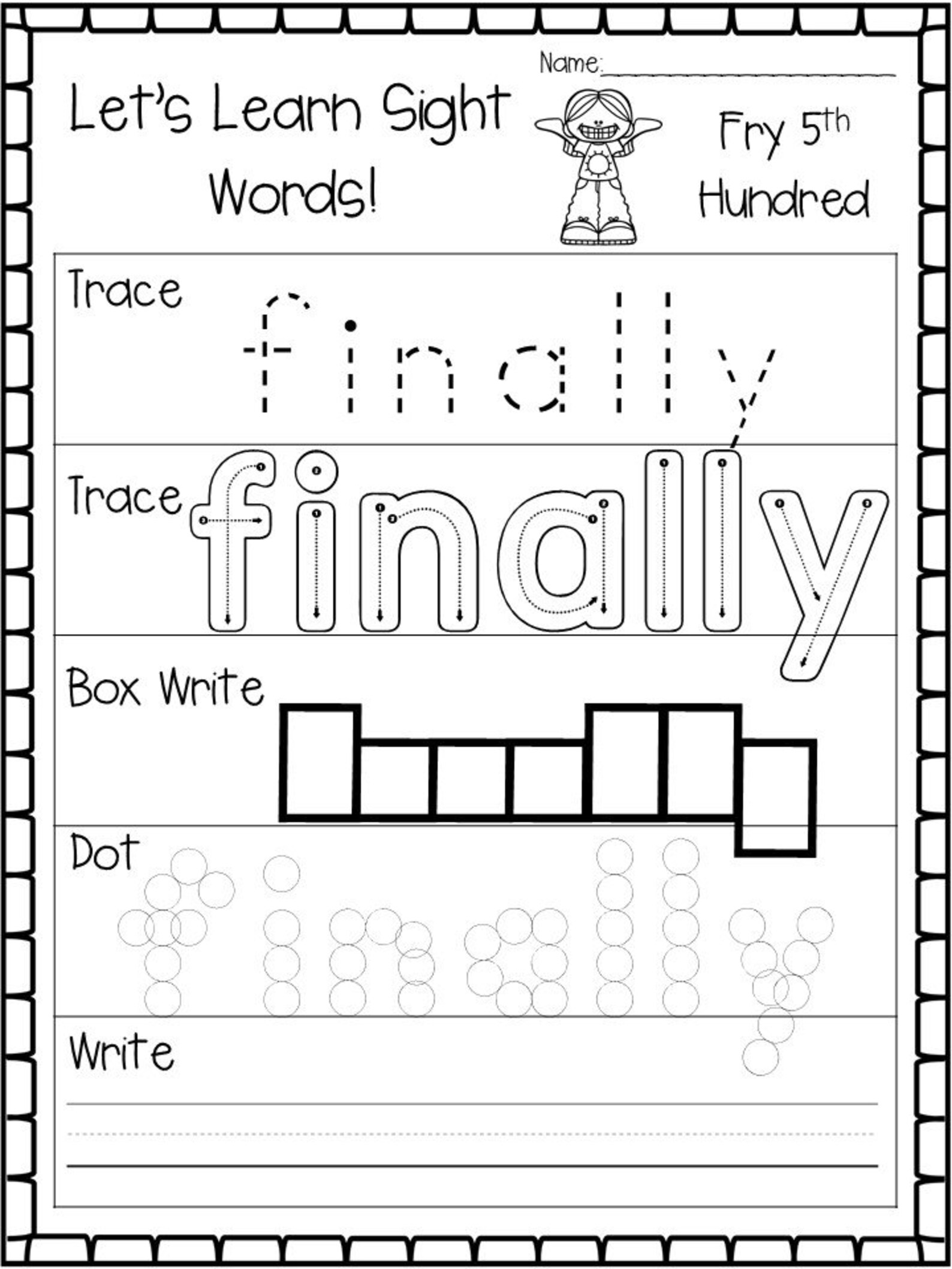 100 Printable Let's Learn Fry 5th Hundred Sight Words Worksheets. 4th ...