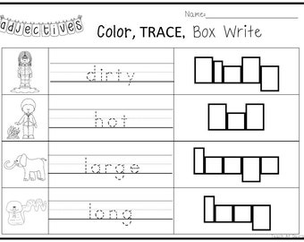 10 Printable Verbs Color Trace Box Write Worksheets. 1st-2nd | Etsy