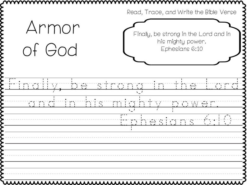 Armor of God Activities and Worksheets Packet. Tracing | Etsy