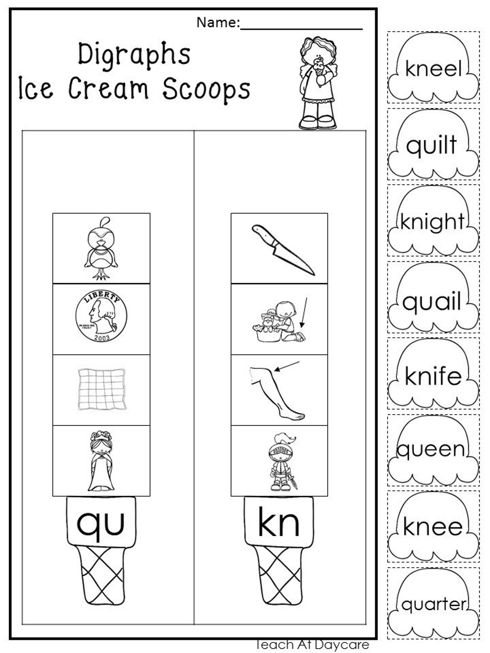 10 Printable Digraphs Ice Cream Worksheets. Kindergarten-2nd - Etsy