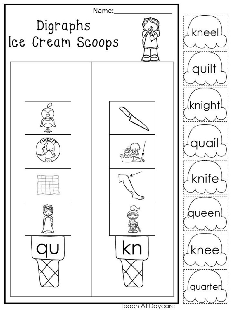 10 Printable Digraphs Ice Cream Worksheets. Kindergarten-2nd Grade ELA ...