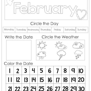 12 Printable Preschool Calendar Worksheet Pages. Month, Day, Date ...