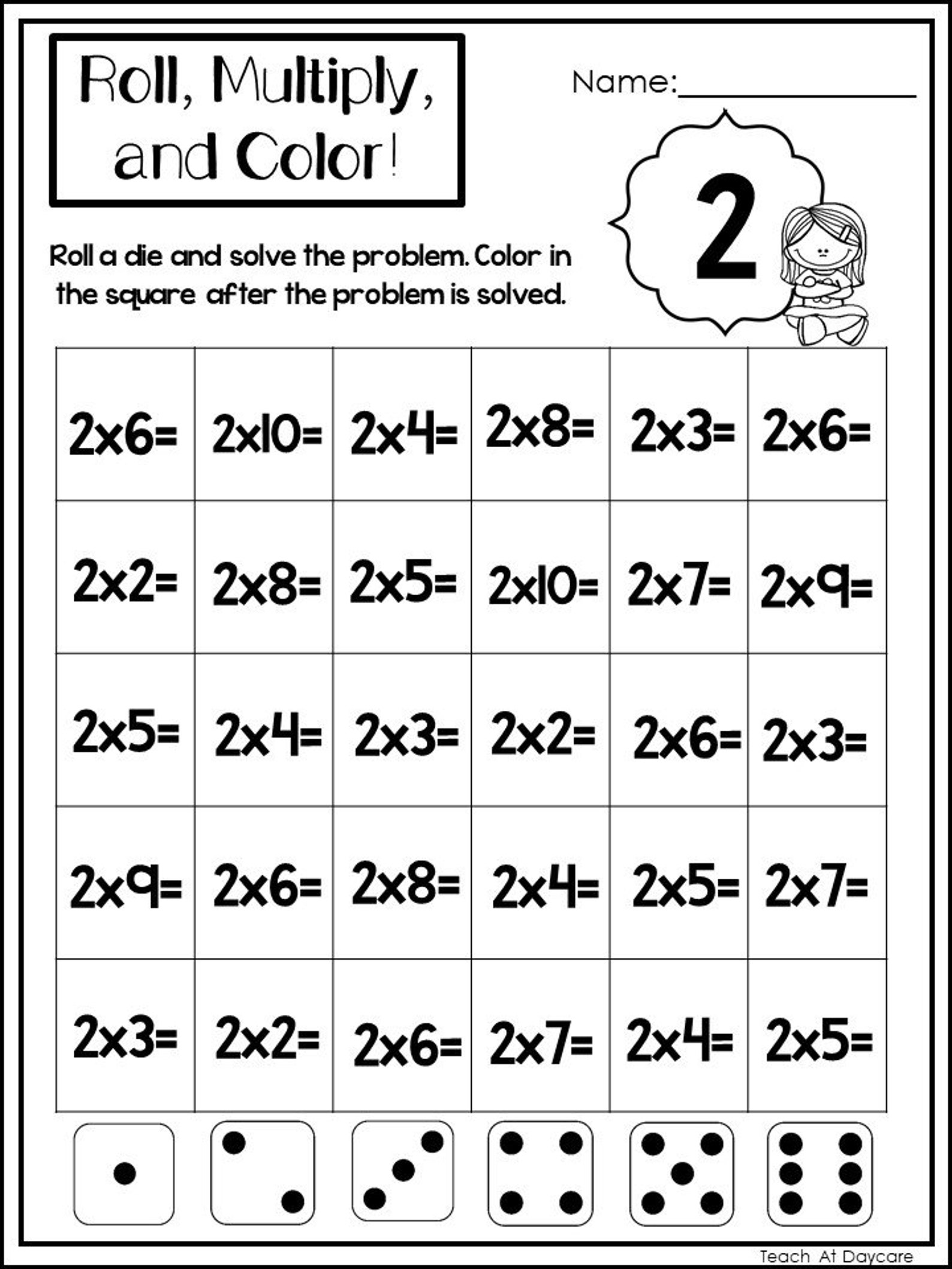 12 Printable Roll Multiply and Color Worksheets. Numbers | Etsy