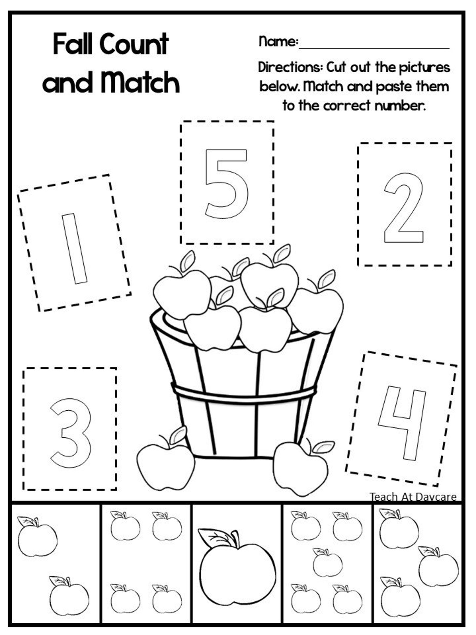 15 Printable Fall Match the Picture to the Number Worksheets. Preschool ...