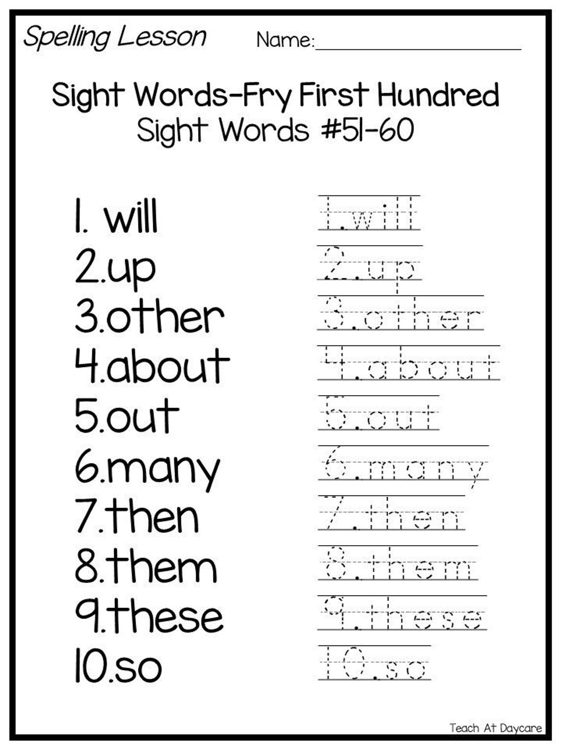 Fry First Hundred Words 51-60 Single Week Spelling Unit. | Etsy