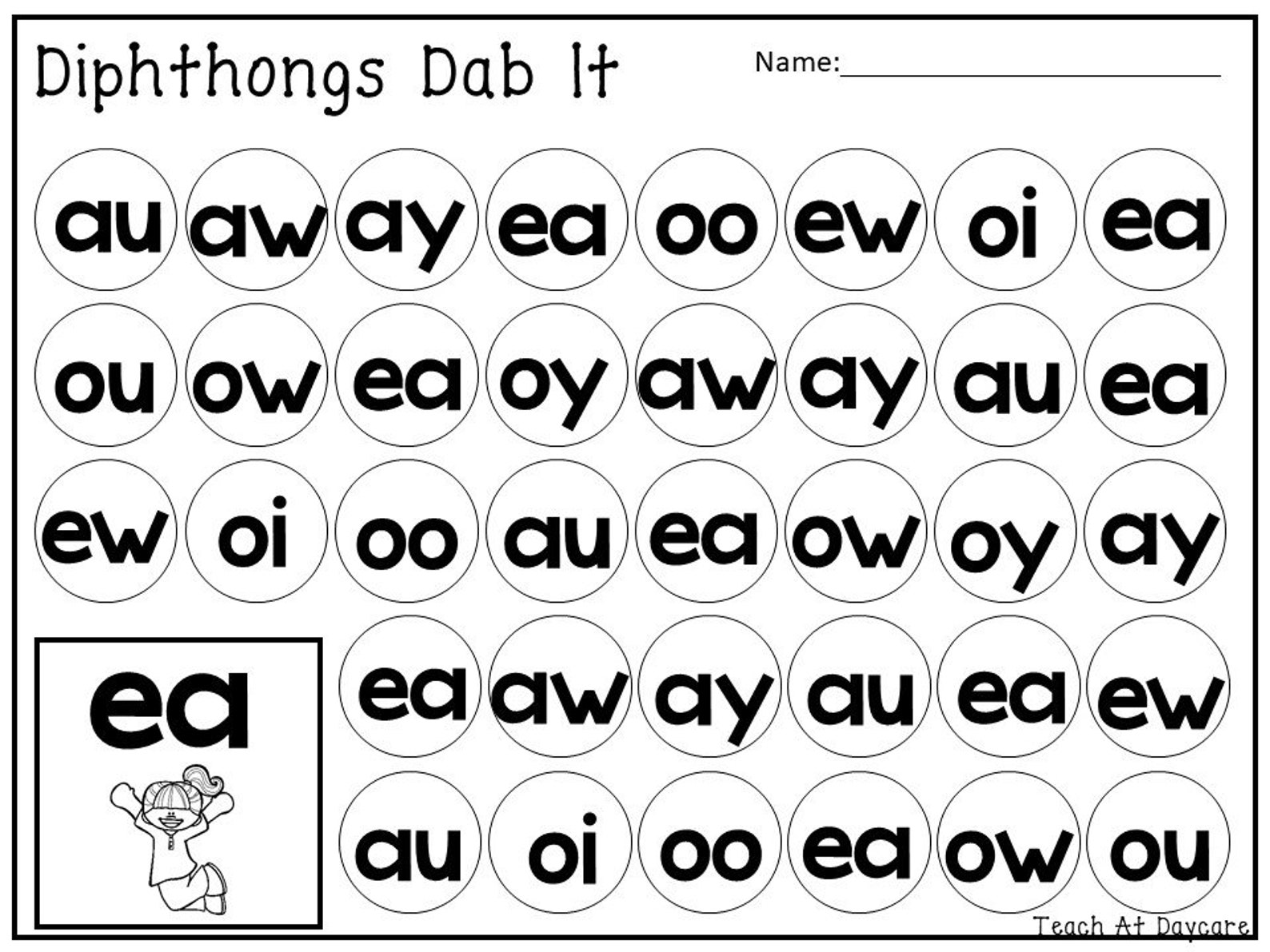 10 Printable Diphthongs Dab It Worksheets. Kindergarten-2nd Grade ELA ...