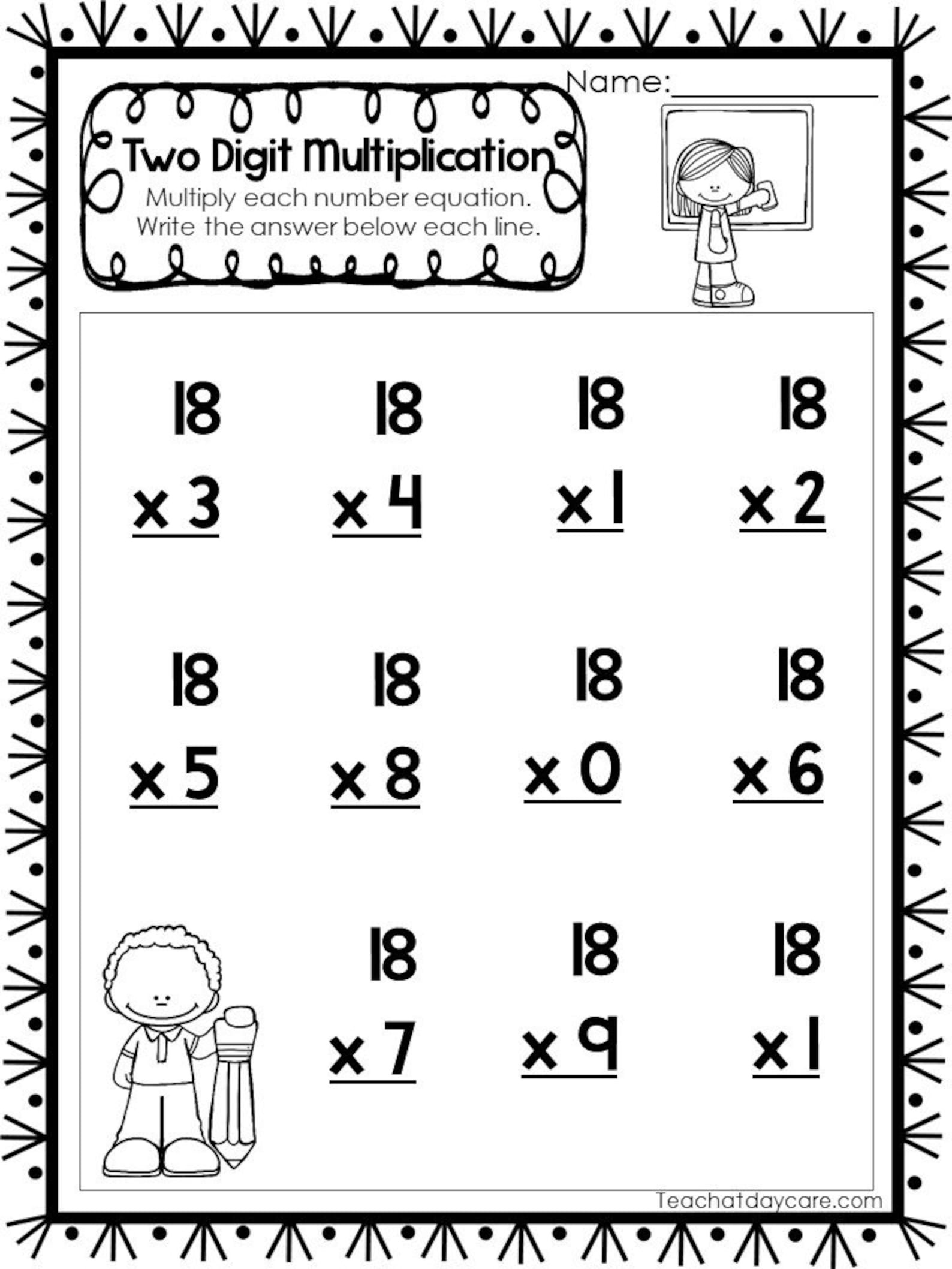 15 Printable Two Digit Multiplication Worksheets. Numbers - Etsy
