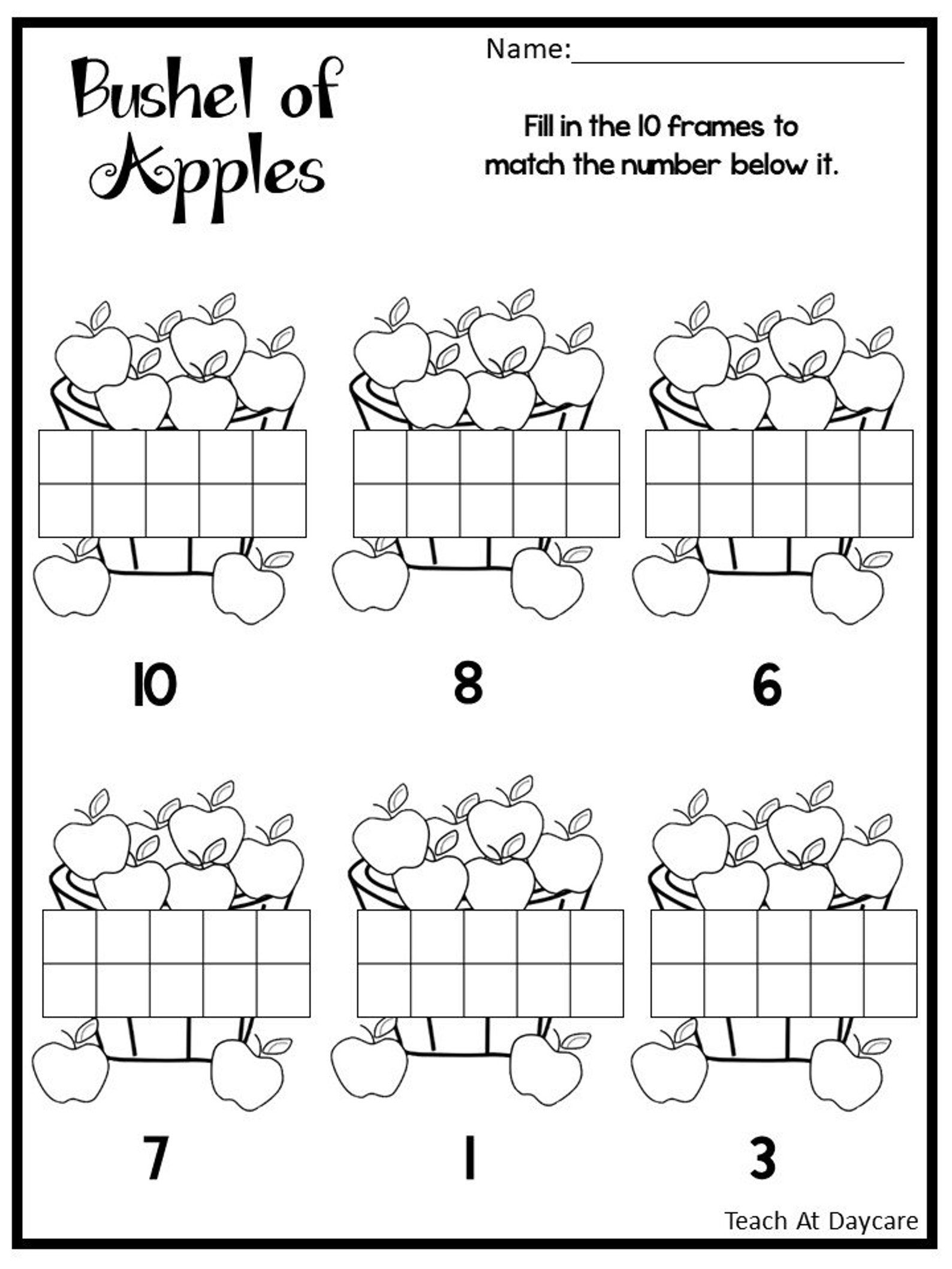 12 Printable Apple Ten Frame Worksheets. Preschool-kindergarten Numbers ...