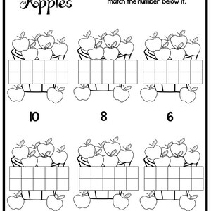 12 Printable Apple Ten Frame Worksheets. Preschool-kindergarten Numbers ...