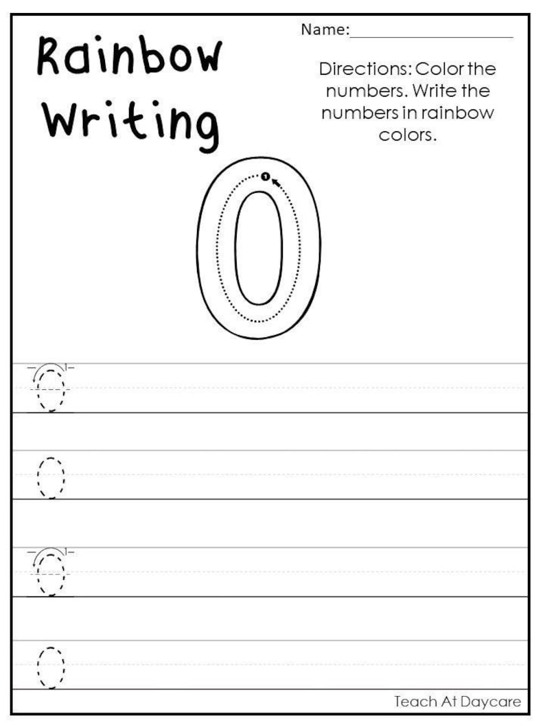 Rainbow Write Numbers 0-100, Preschool Math Worksheets (PDF) - Etsy