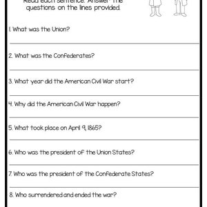 The American Civil War Educational Study Unit and Lesson. Worksheets ...