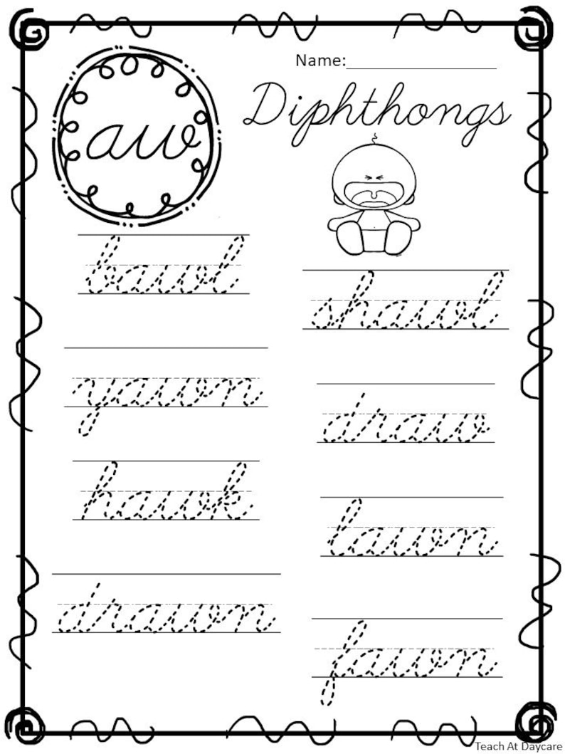 10 Printable Cursive Diphthongs Trace the Word Worksheets. | Etsy