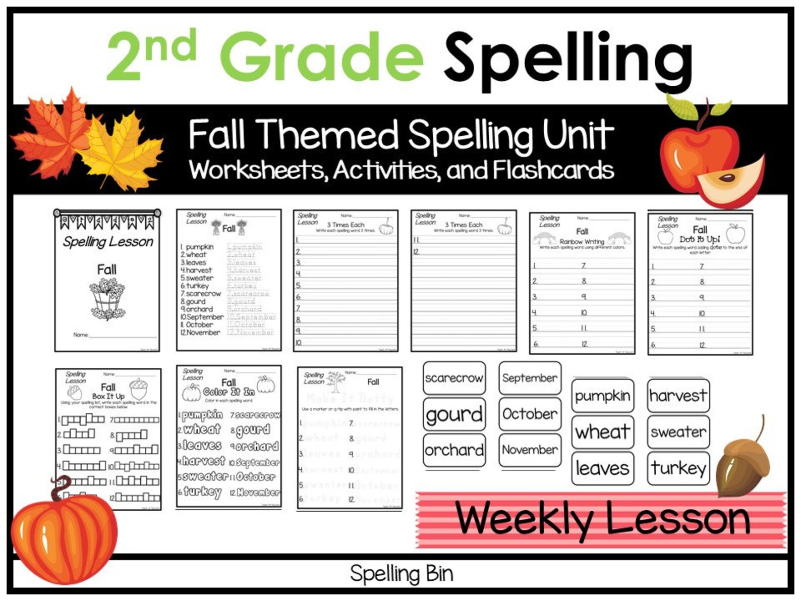 Second Grade Fall Themed Words Spelling Activity. Supplemental - Etsy