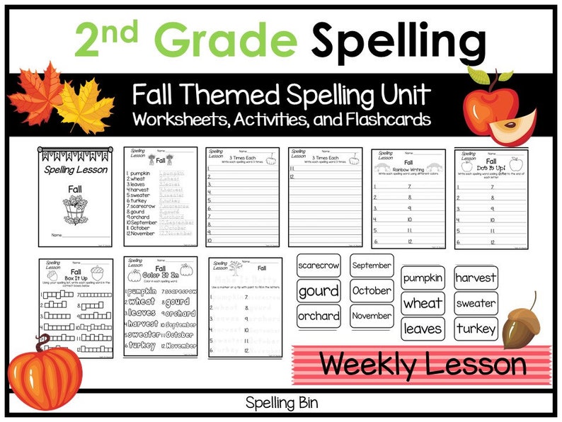 Second Grade Fall Themed Words Spelling Activity. Supplemental - Etsy
