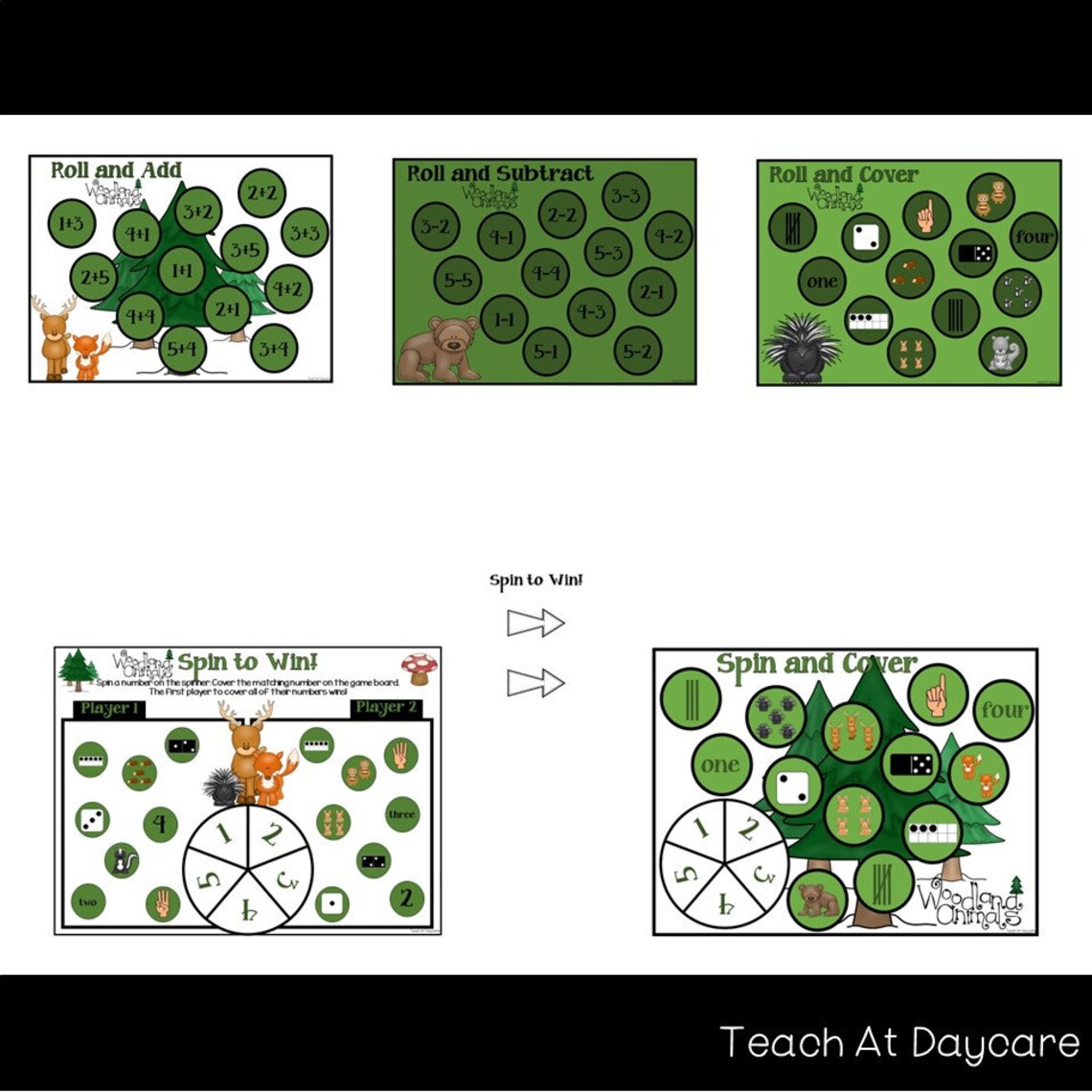 10 Printable Woodland Animals Themed Kindergarten Math Center Games and ...