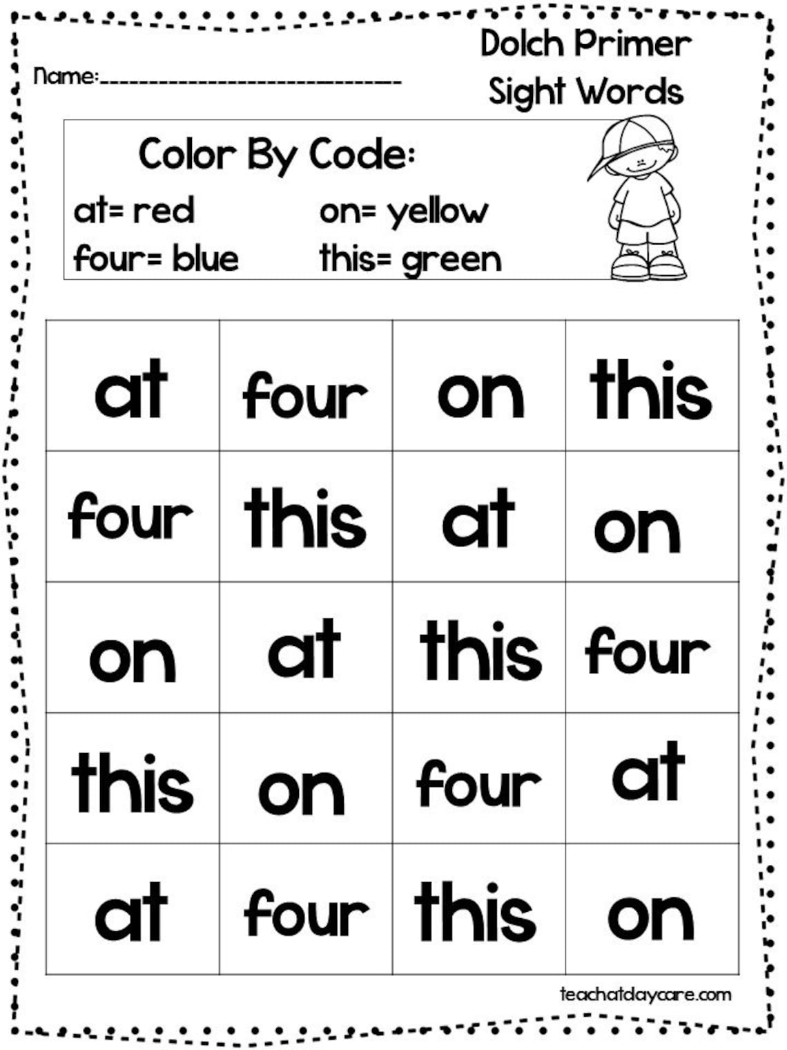 13 Printable Color the Dolch Primer Sight Words Worksheets. | Etsy Canada