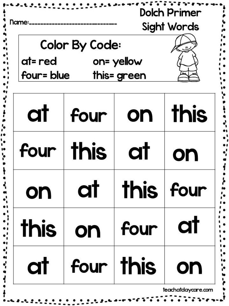 13 Printable Color the Dolch Primer Sight Words Worksheets. | Etsy Canada